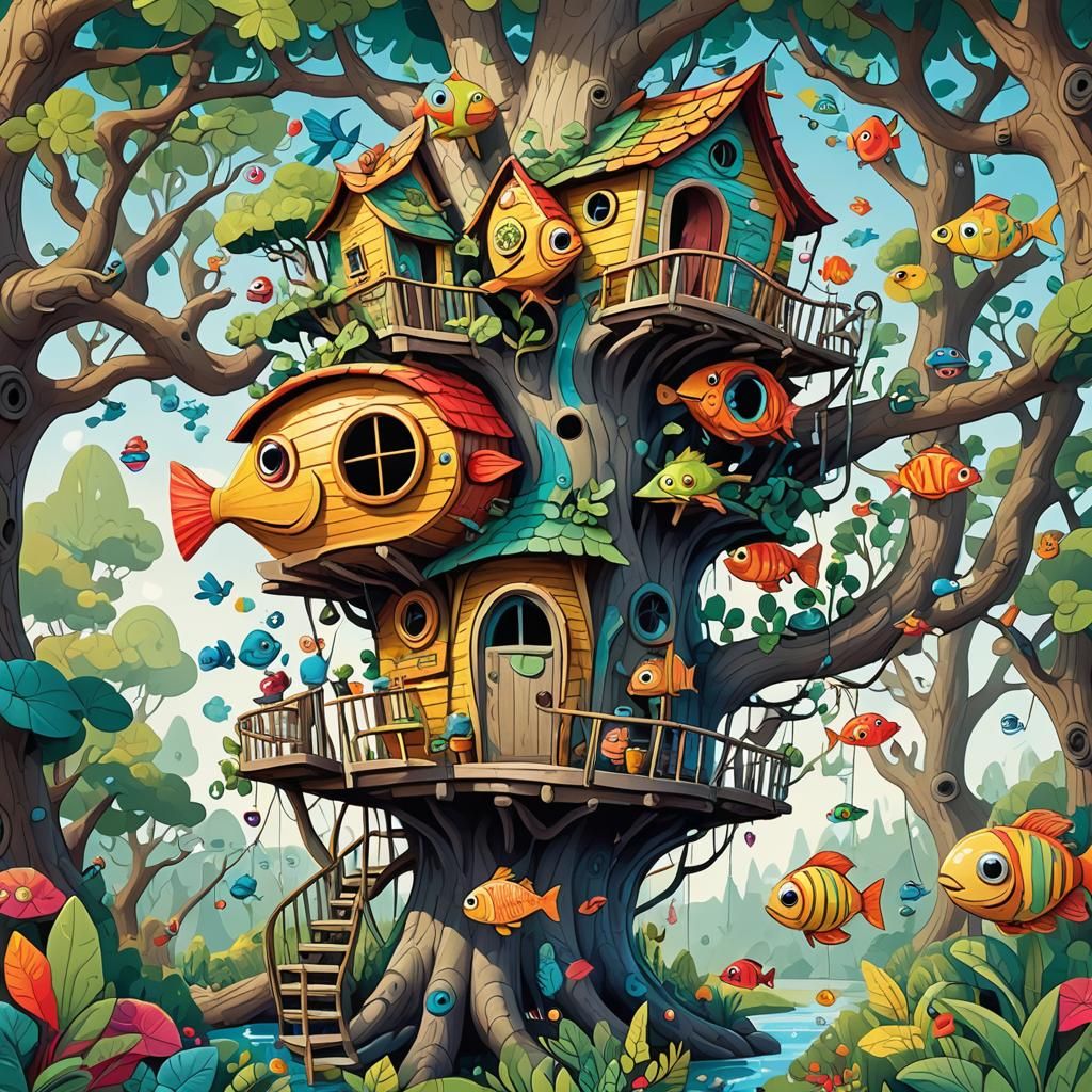 Fishy treehouse - AI Generated Artwork - NightCafe Creator