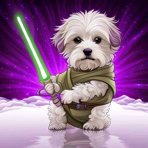 Puppy Jedi with a purple lightsaber - AI Generated Artwork - NightCafe Creator