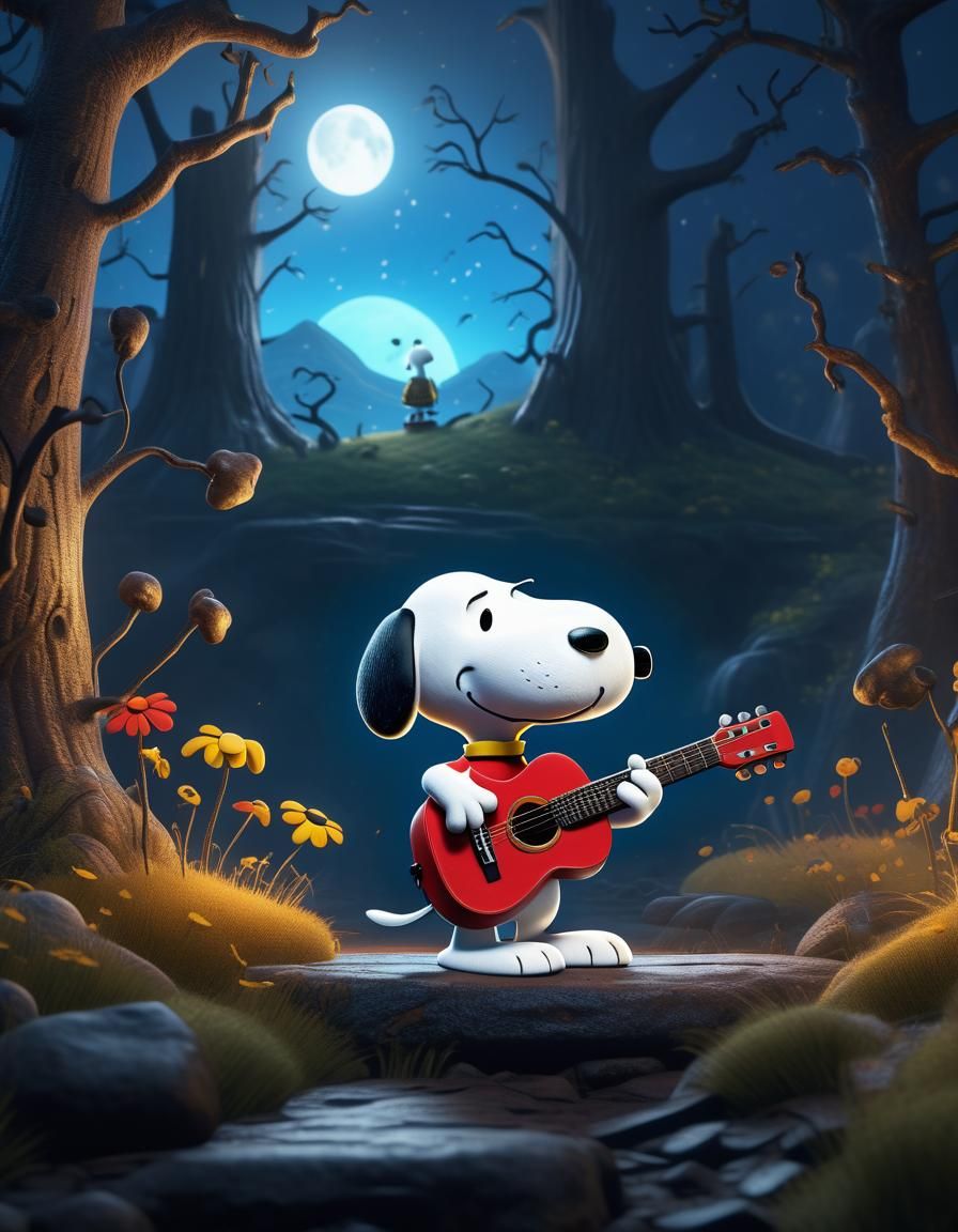 Snoopy plays guitar - AI Generated Artwork - NightCafe Creator