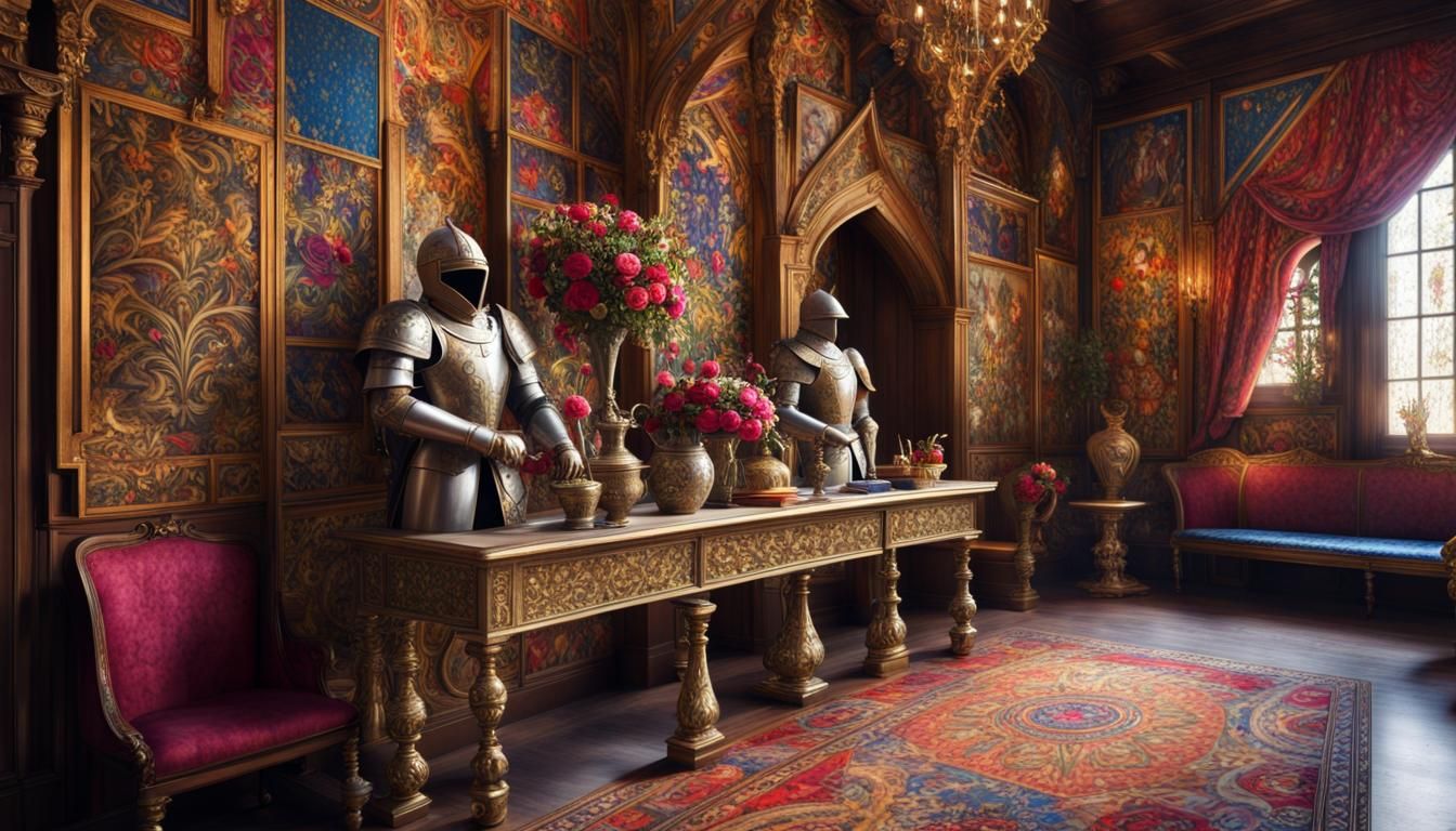 Knight Suits in a Palace Hallway - AI Generated Artwork - NightCafe Creator