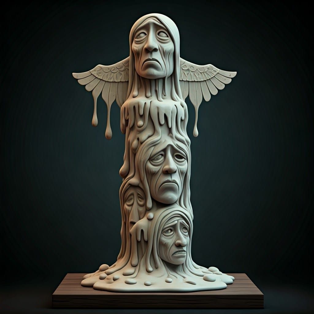 Melancholic Claymation Totem Pole Sculpture in Sof... - AI Art