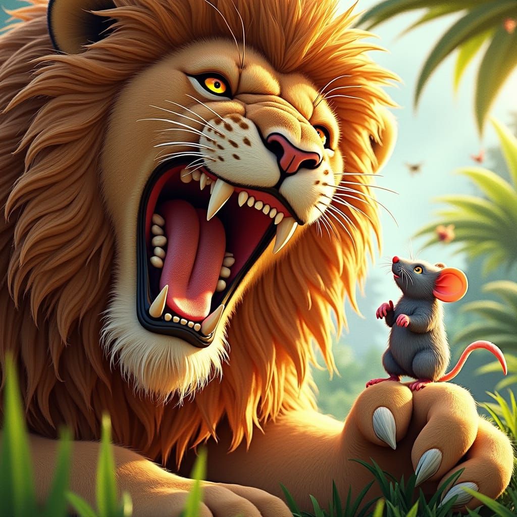 Robust Lion in Unbridled Laughter with Tiny Mouse ... - AI Art
