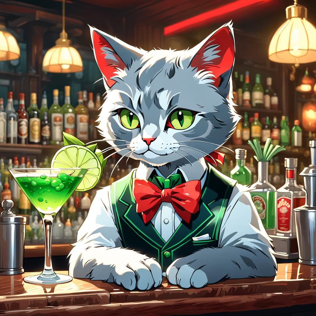 Grey Cat at the bar 😻🍸 - AI Generated Artwork - NightCafe Creator
