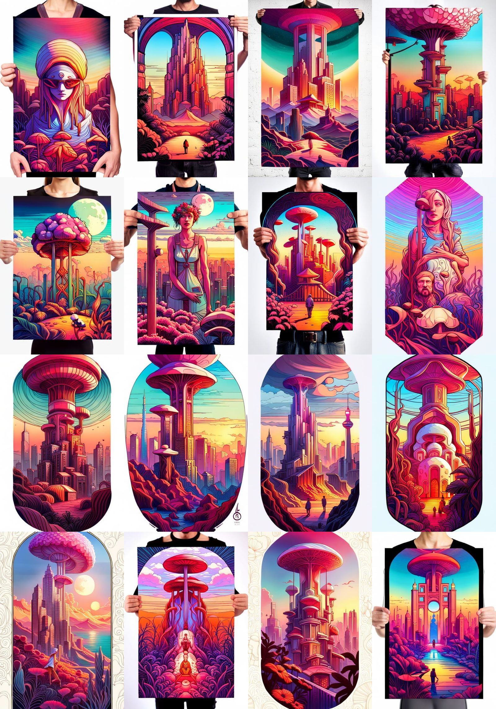 Mucha Art Nouveau Moebius Relativity Civilization, Synthwave Mushroom ...