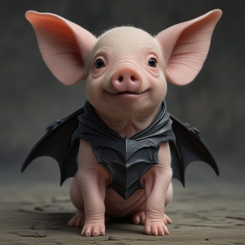 Hyper realistic, highly detailed picture of a piglet with bat wings ...