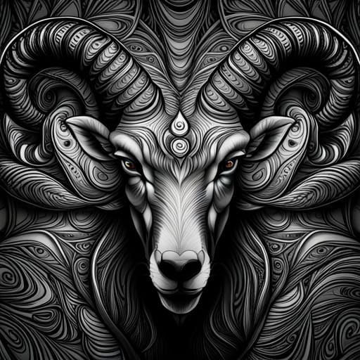 Portrait of a Evil Horror Bighorn Sheep, abstract vector fractal, wave ...