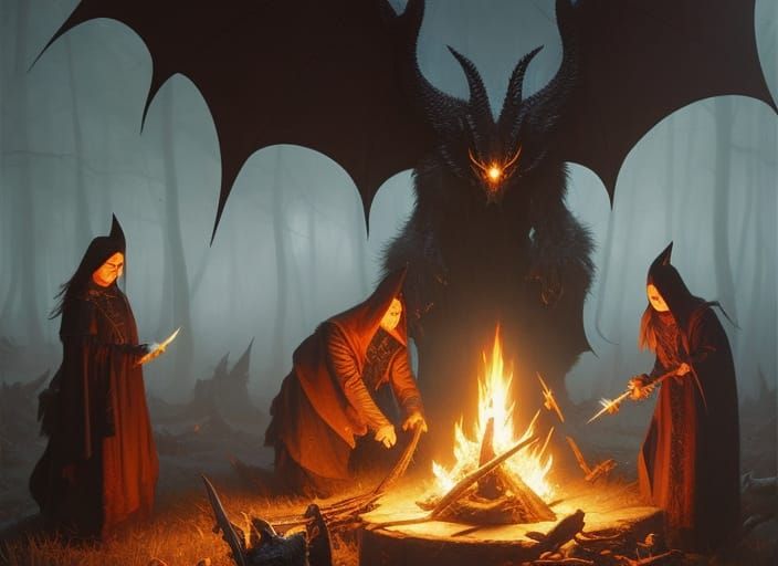 Campfire with the Devil. - AI Generated Artwork - NightCafe Creator
