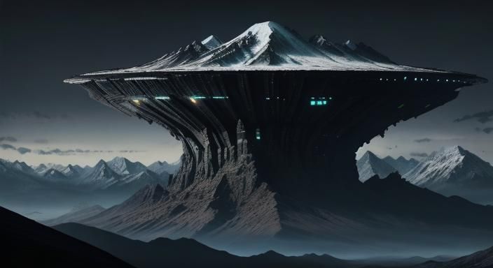 Alien Mountains low horrizon black sky, Alien Sci-fi city - AI ...