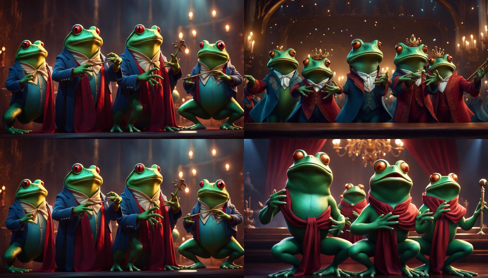 group of magic frogs singing at opera night and wearing opera cloths - AI Generated Artwork ...