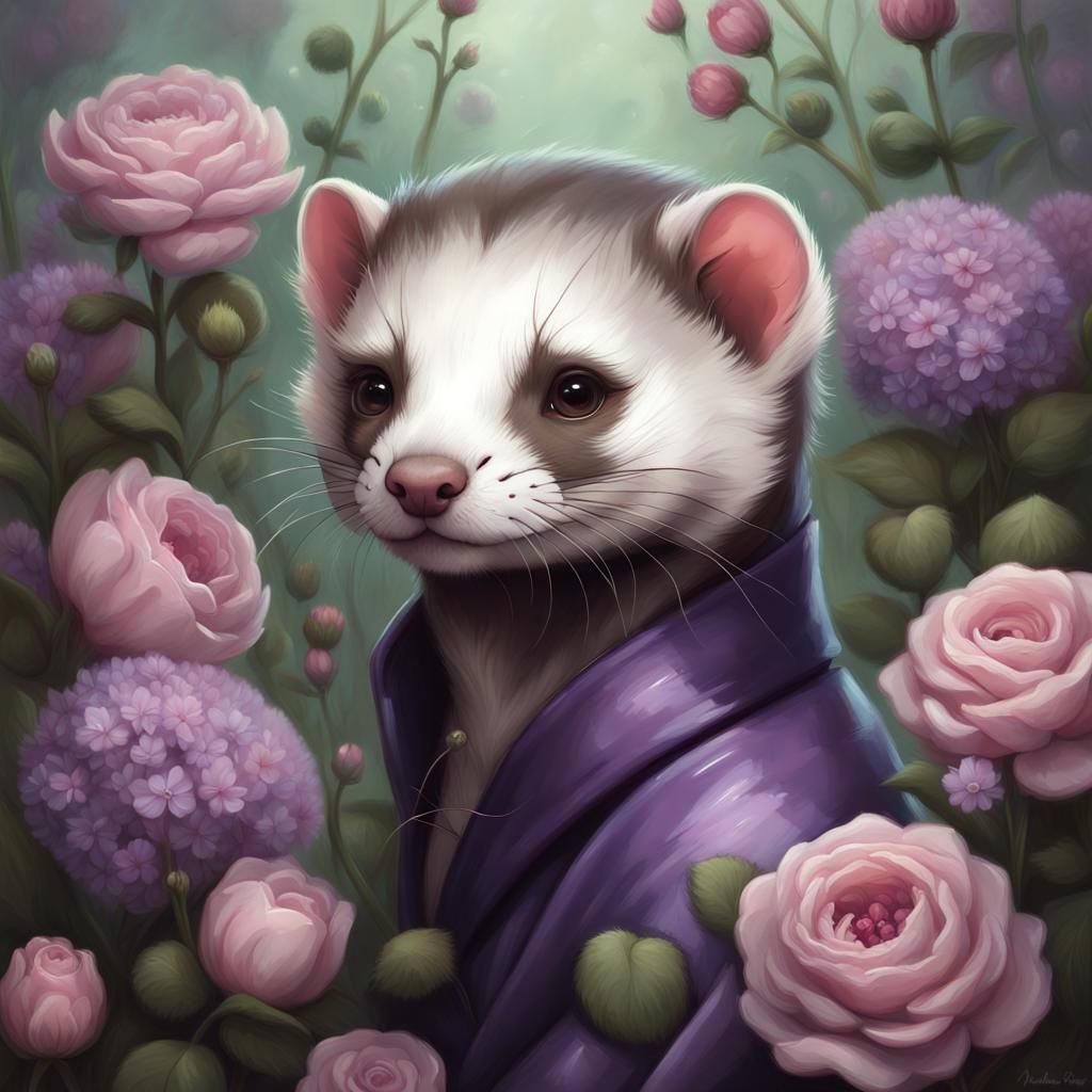 A Ferret In The Flowers - AI Generated Artwork - NightCafe Creator