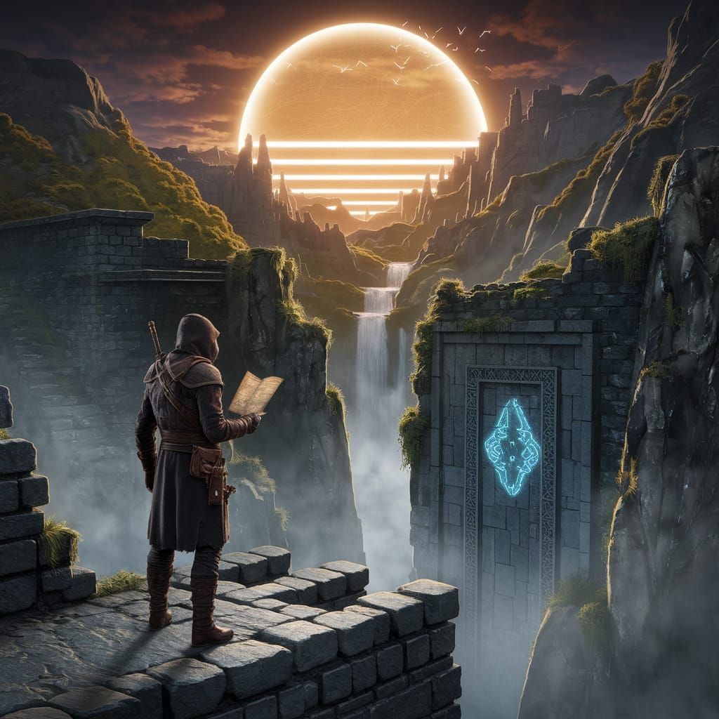 A lone adventurer, clad in a tattered cloak