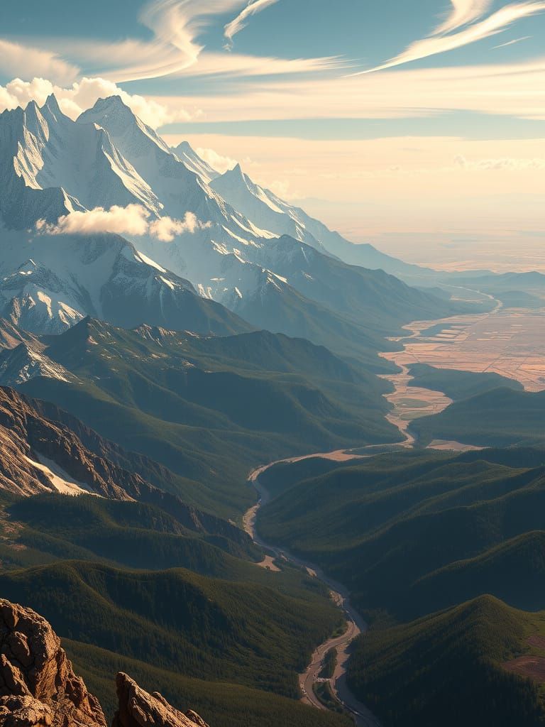 Majestic Snow-Capped Mountains Piercing the Sky - AI Art