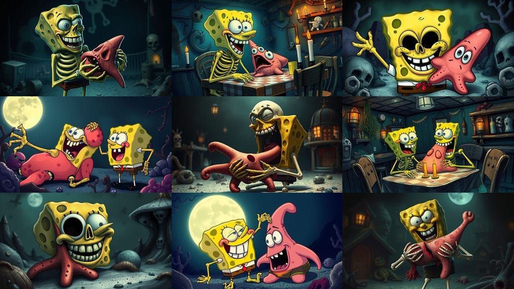 SpongeBob SquarePants as a Skeleton in a Dark Come... - AI Art