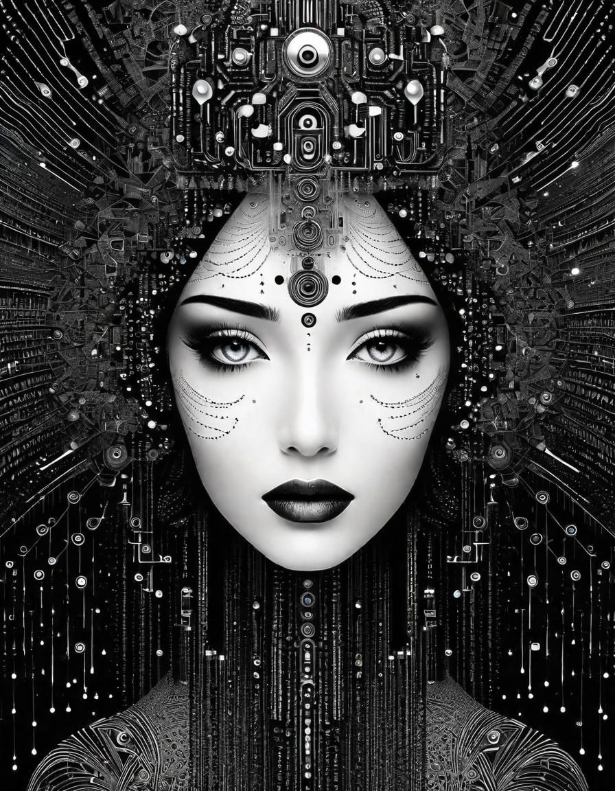 Vector art of tiny civilians living inside the Symmetrical robotic face ...