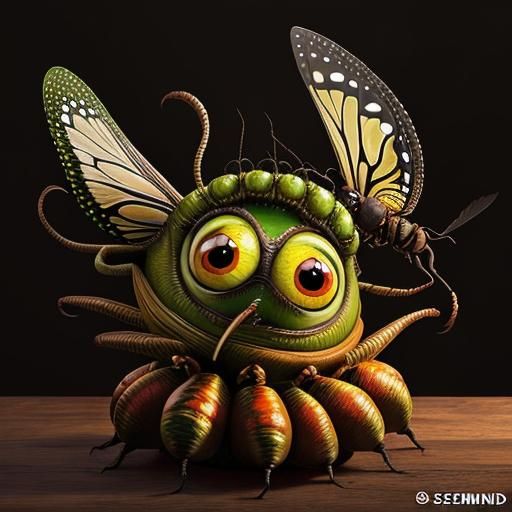 a painting of a bug sitting on top of a vegetable, a surrealist ...