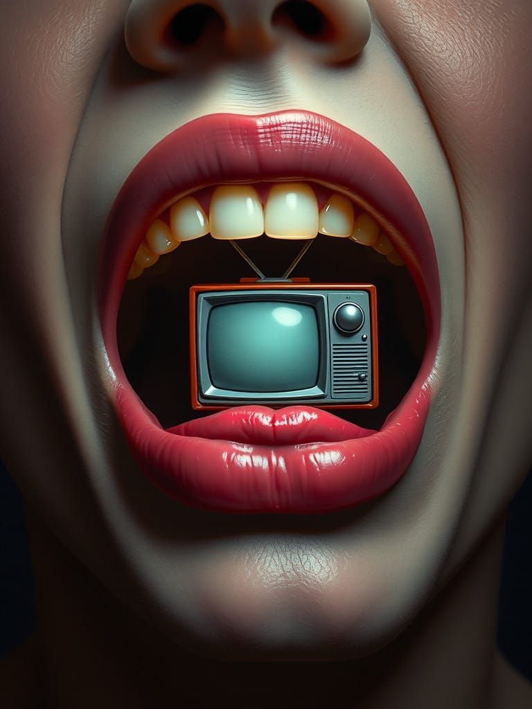 Surreal Meltdown: TV Set Consumes the Mouth - AI Art