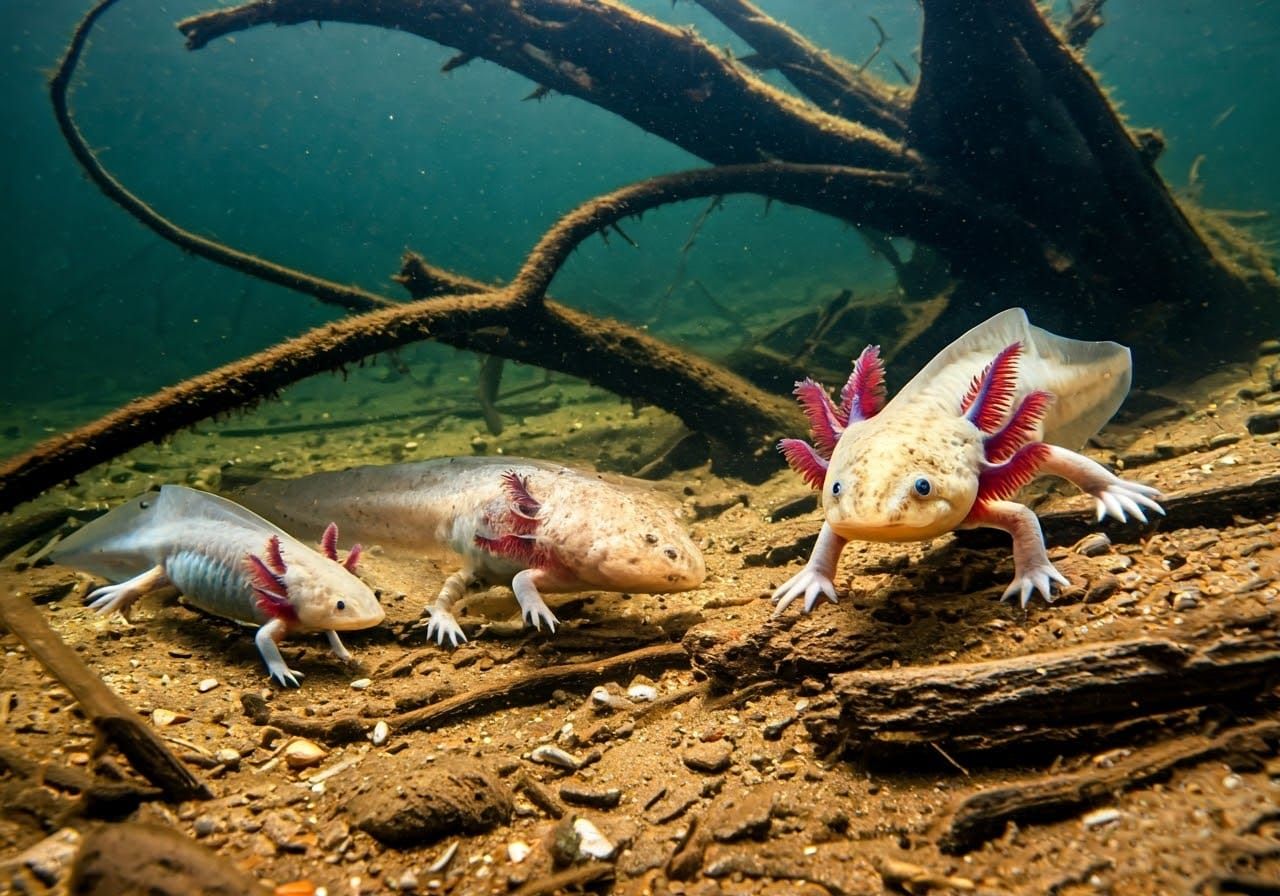 Family Time - Axolotl Family Explores Lake Xochimilco Depths