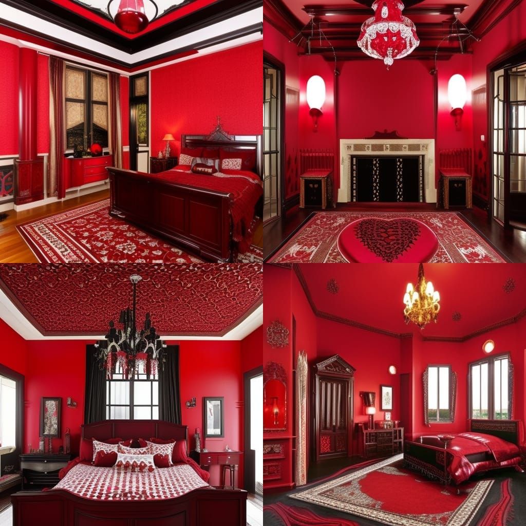 Cherry red gothic penthouse with Cherry red walls with Black accents ...
