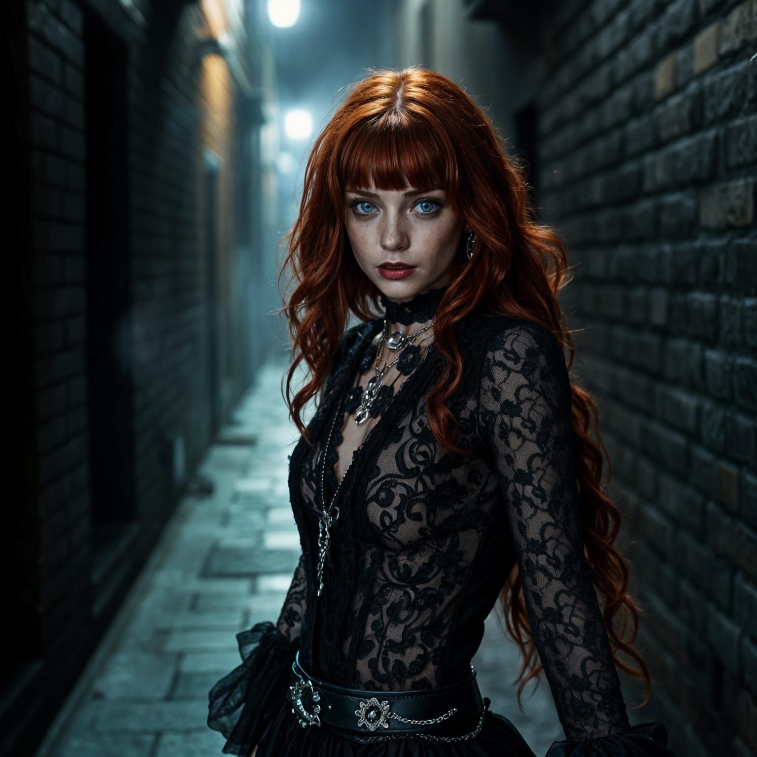 Ethereal Goth Goddess Strolls Through Shadows - AI Art