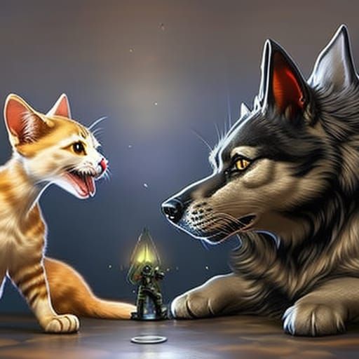 (A Cat and a dog playing dungeons & dragons together) Hyperrealistic ...