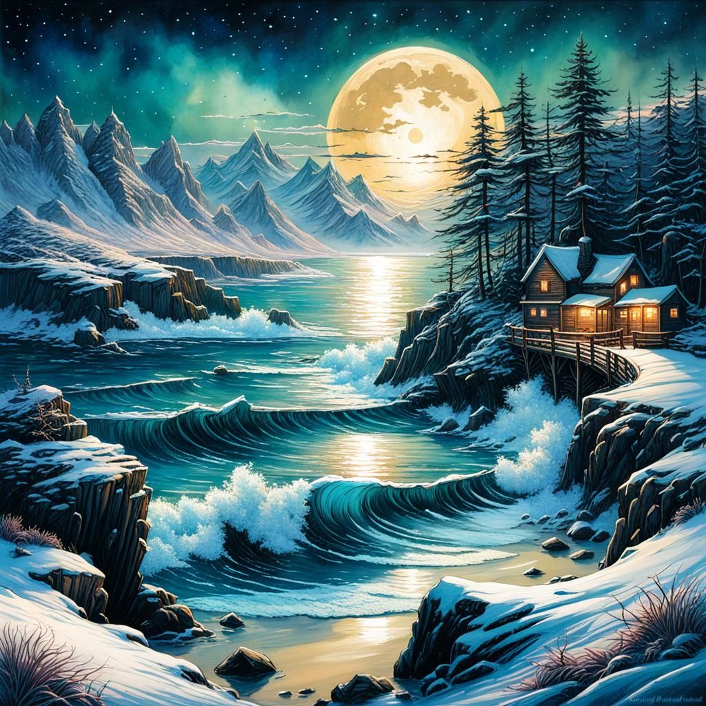 'Chaotic Seascape' V. 1 of 7 ~ Evolved from JB @ArtAIJB s 'Chaotic ...