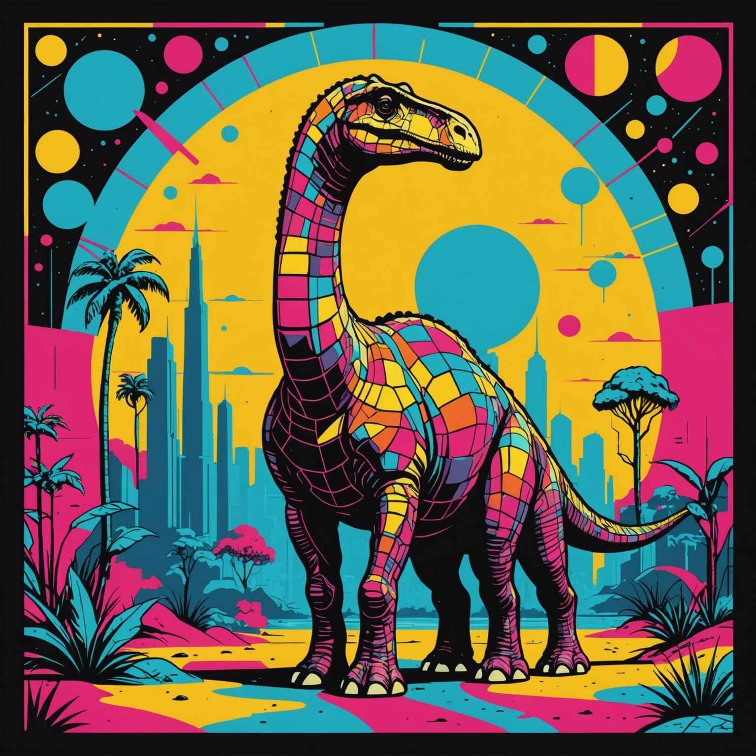 Brontosaurus chilling - Brontosaurus in Vibrant Pop Art