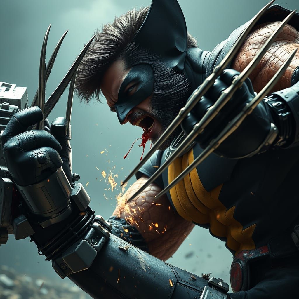 Wolverine Rips Apart a Mangled Sentinel Robot in G... - AI Art