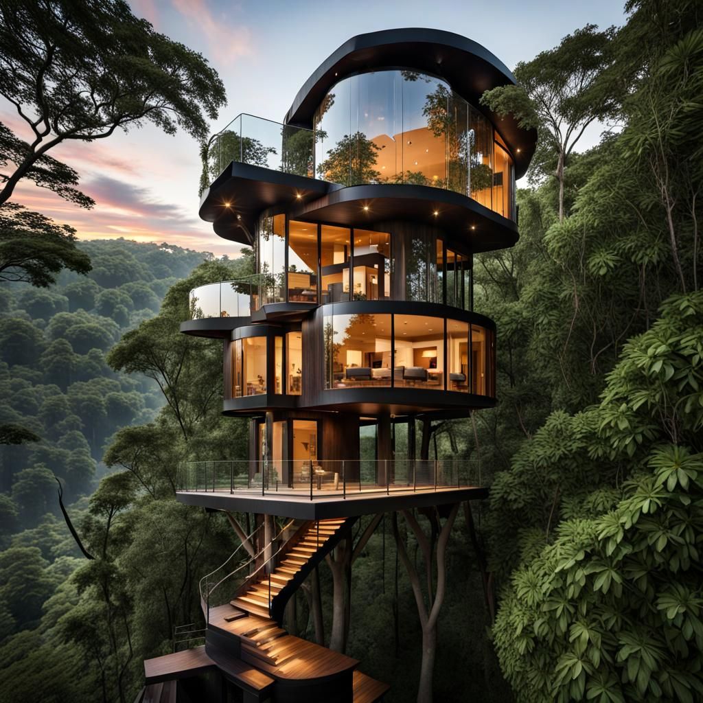 Ultra-modern vacation treehouse - AI Generated Artwork - NightCafe Creator