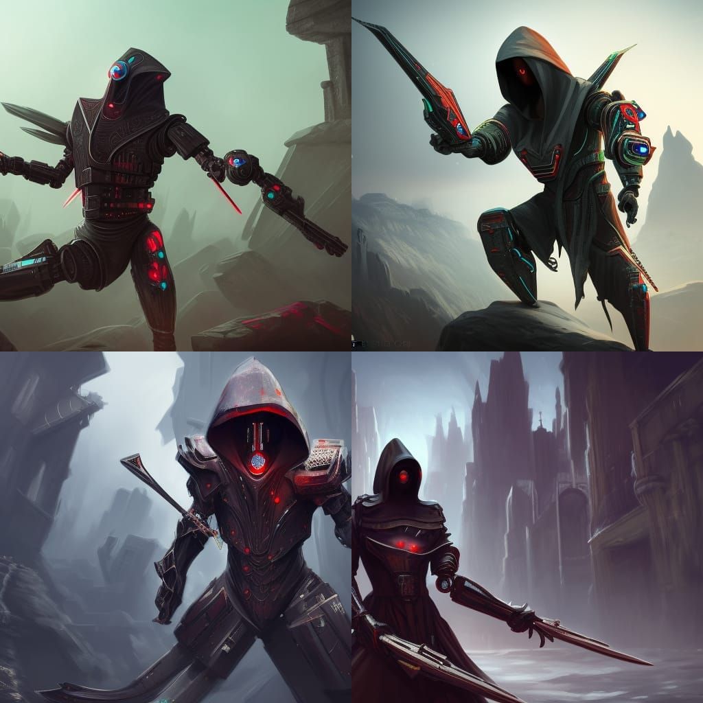 assassin robot with throwing knives and hood up - AI Generated Artwork ...