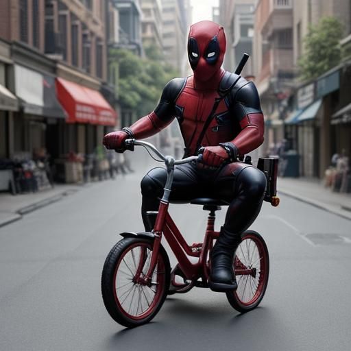 deadpool riding a tricycle hyperdetailed - AI Generated Artwork ...