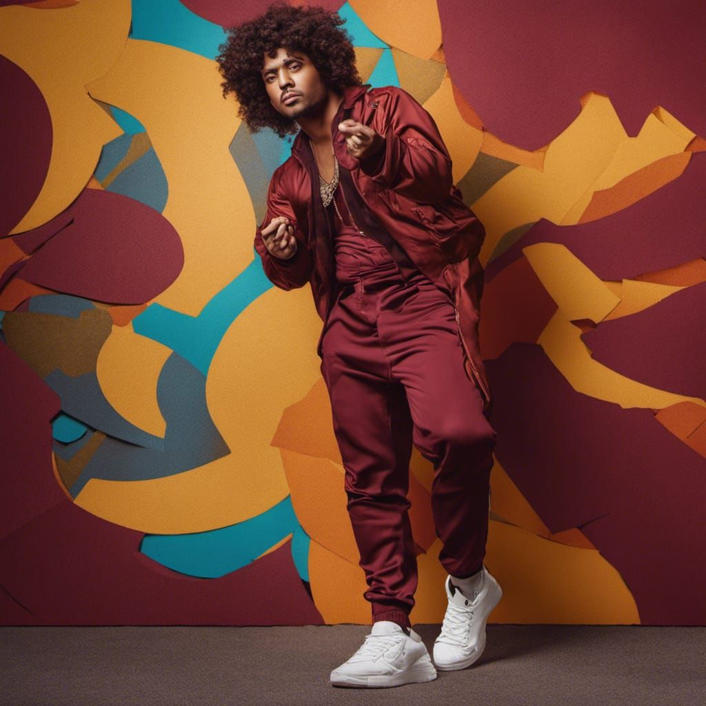 Egyptian man with curly hair, fat wearing an eccentric maroon outfit ...