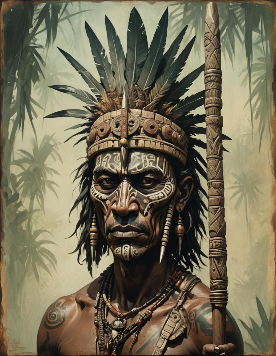 tropical tribe leader with spear - AI Generated Artwork - NightCafe Creator