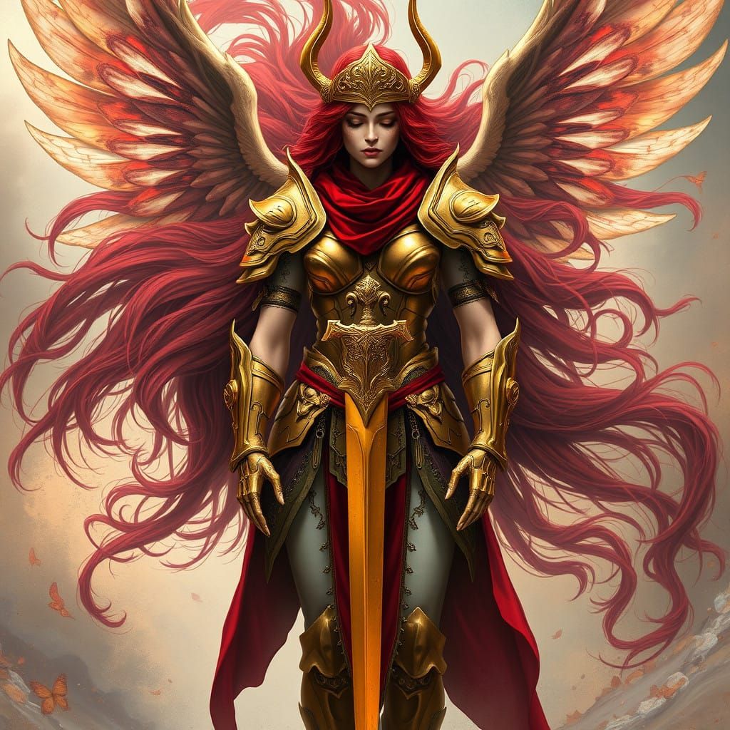 Regal Valkyrie Embodies Sorrow and Sacrifice in Go... - AI Art