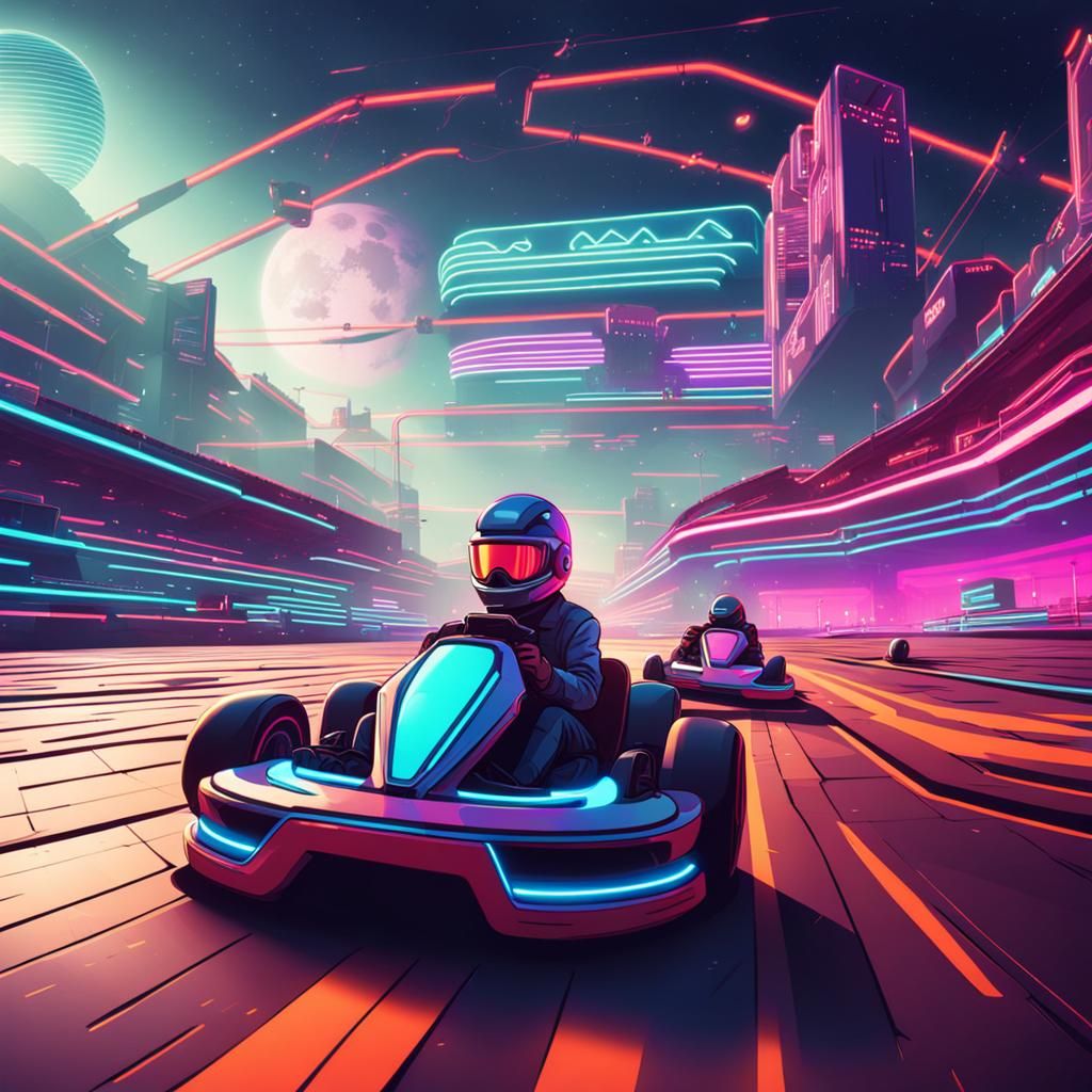 synthwave neon retro futuristic go kart track arena - AI Generated ...