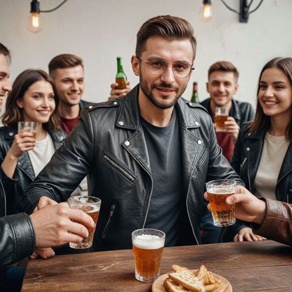 Realistic Slavic Portrait in Leather Jacket - AI Art