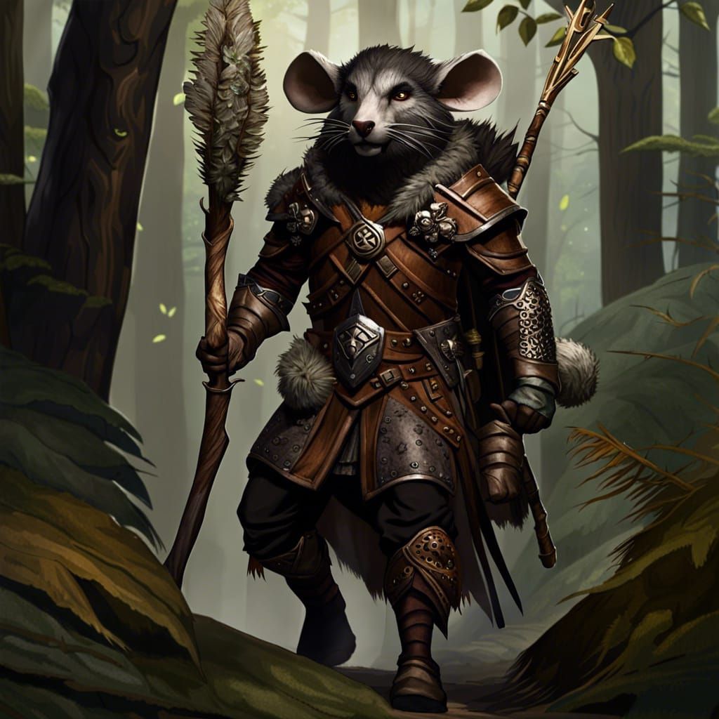 male ratfolk druid ranger with high quality but weathered leather armor ...
