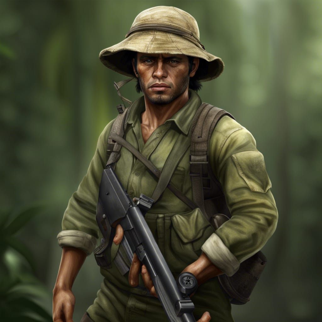 Resistance guerrilla fighter, dressed for jungle combat. Realistic - AI ...