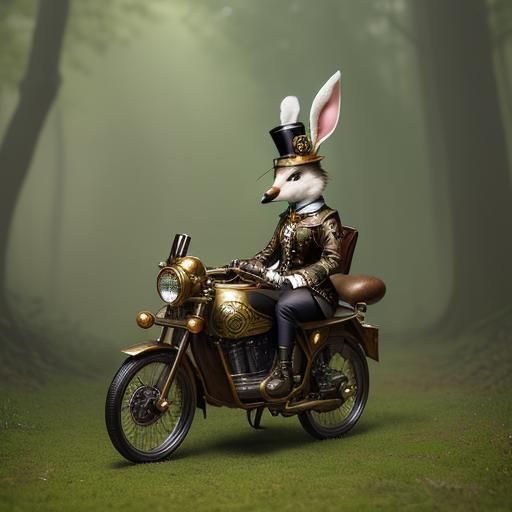 photograph of an adorable Easter Duck, riding a rabbit steampunk ...