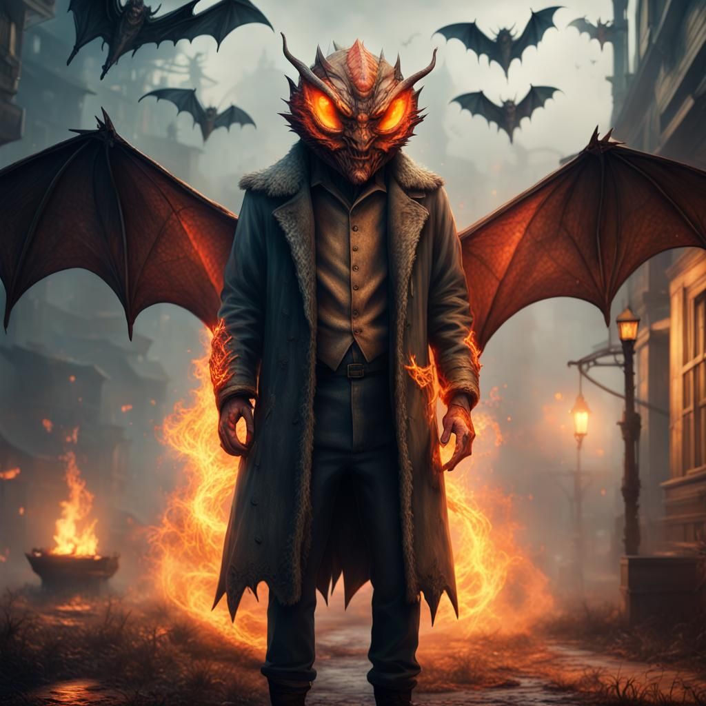 moth man , big creepy haunted town , bats,fire bats,dragon,flame ,big ...