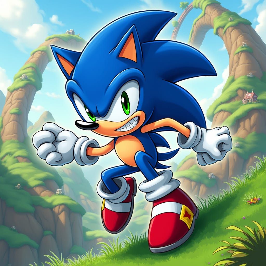 sonic juego - Sonic the Hedgehog in Energetic Green Hill Z...