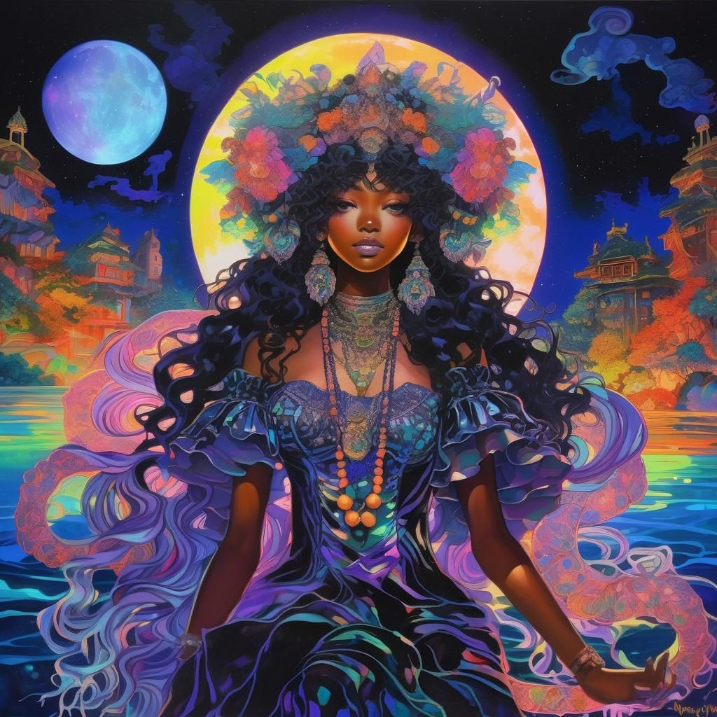 Glassy Reflections- black light art triadic colors rendering. Anime ...