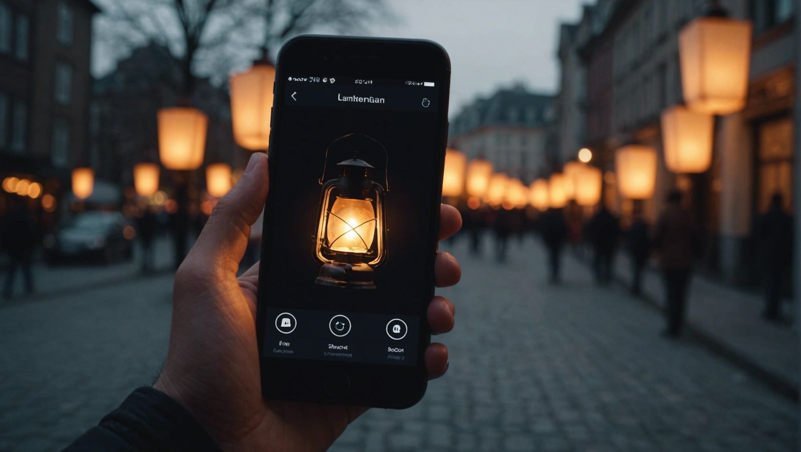A close-up shot of a person's hand holding a smartphone with a glowing ...
