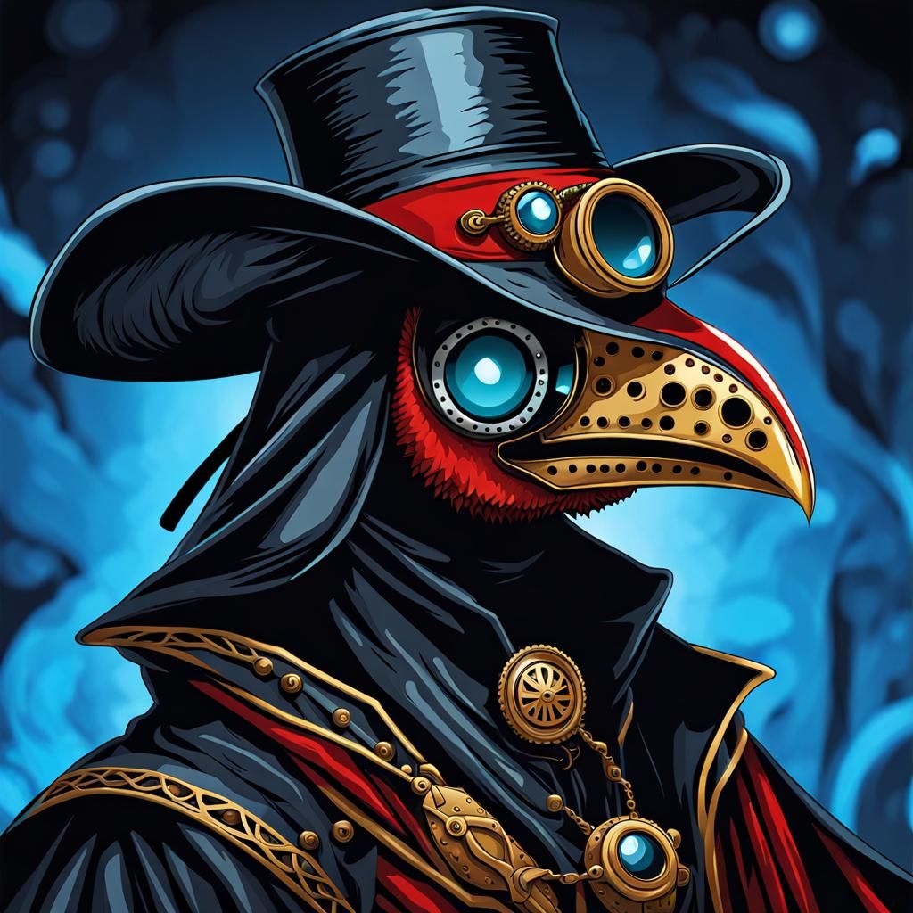 Close up of a Victorian plague doctor wearing a hat, vector art ...
