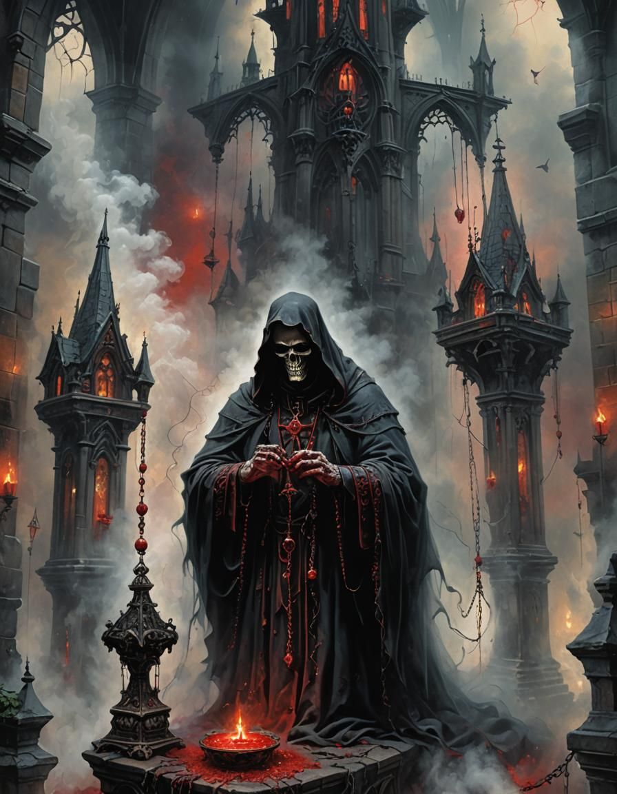 dark gothic ink painting creepy horror evil gothic demonic black and ...