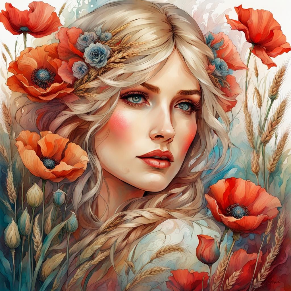 Poppies And Wheat - AI Generated Artwork - NightCafe Creator