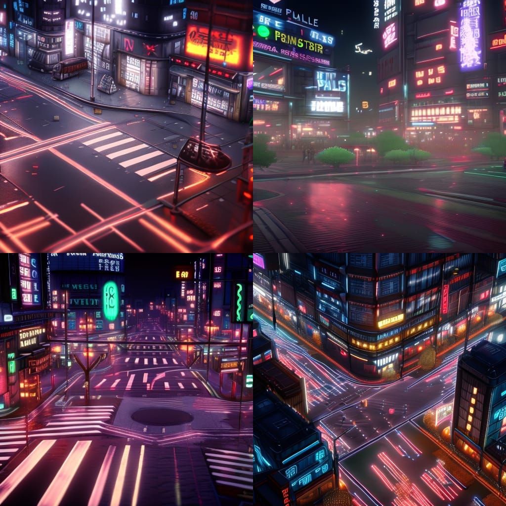 empty shibuya intersection at night with lights - AI Generated Artwork ...