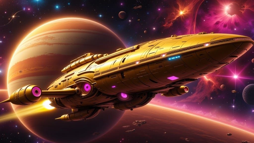 Frigate Starship Passing Through Cosmos Offering Business To That Need ...