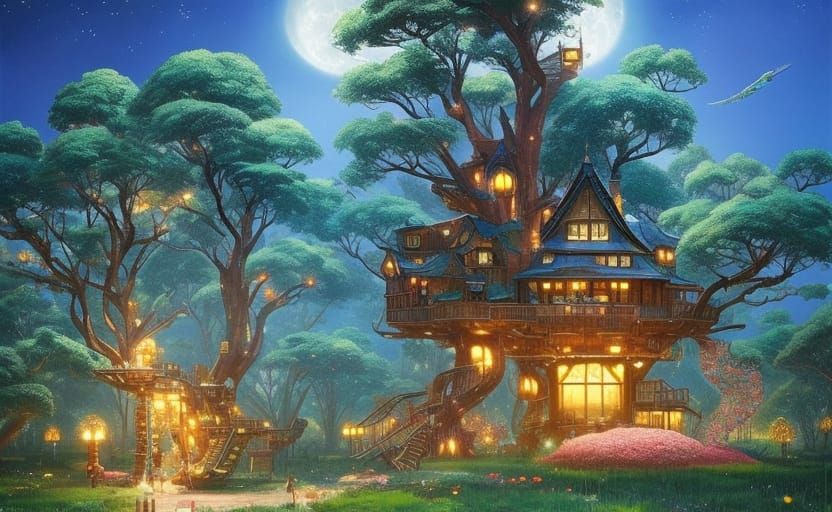 Treehouses - AI Generated Artwork - NightCafe Creator