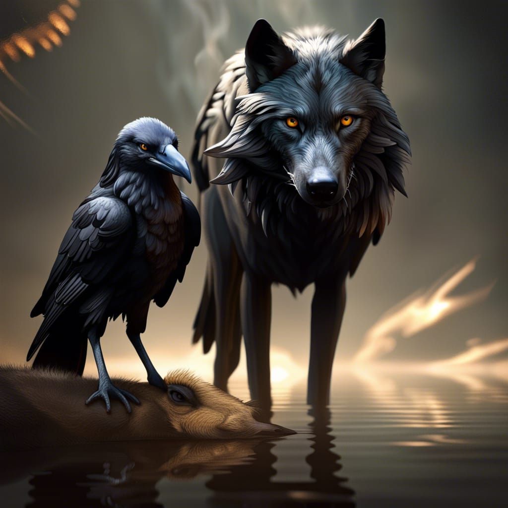 A Crow and Wolf - AI Generated Artwork - NightCafe Creator
