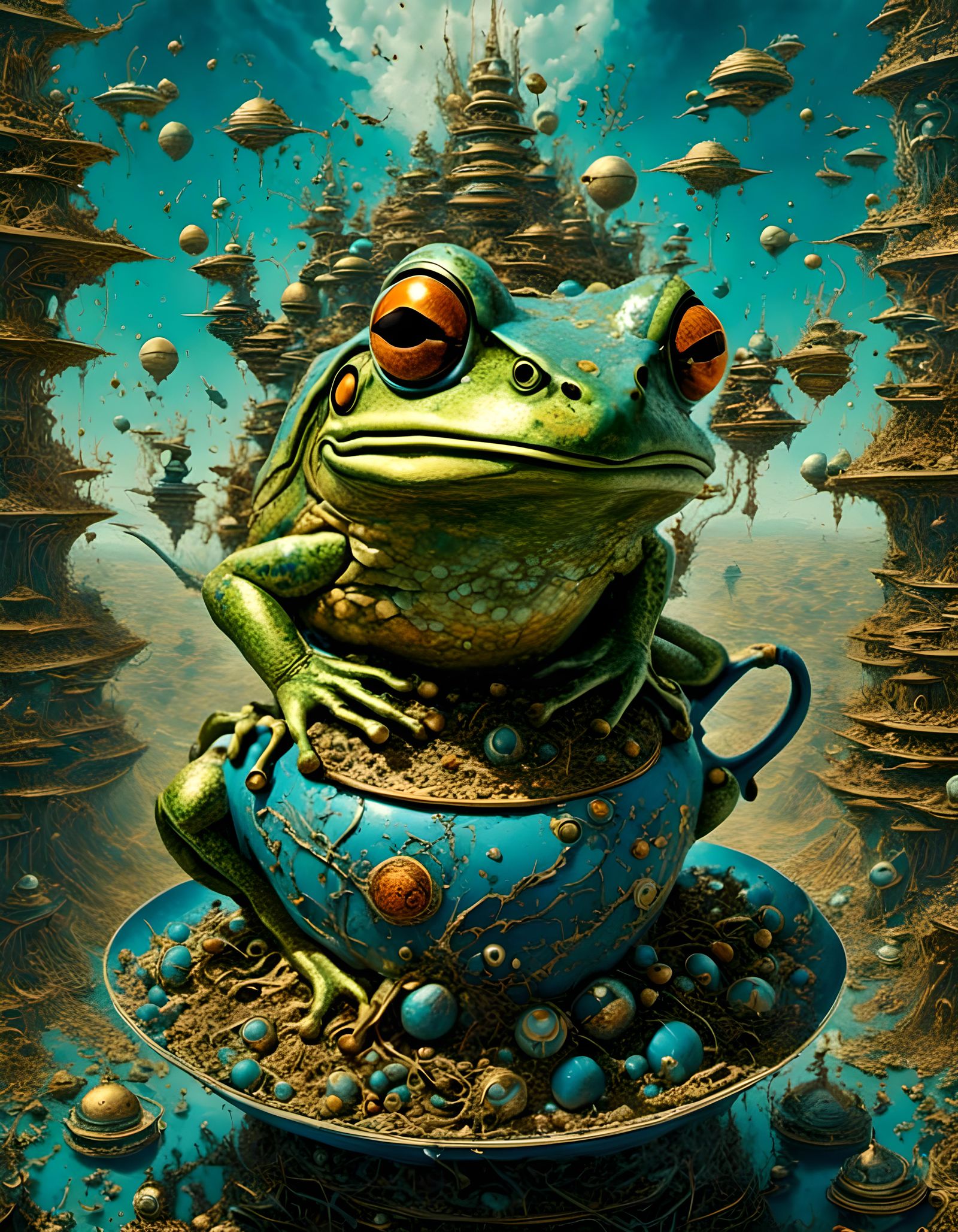 Wide angle lens : Frog Flying Alien Teapot Spaceship exploring Universe ...